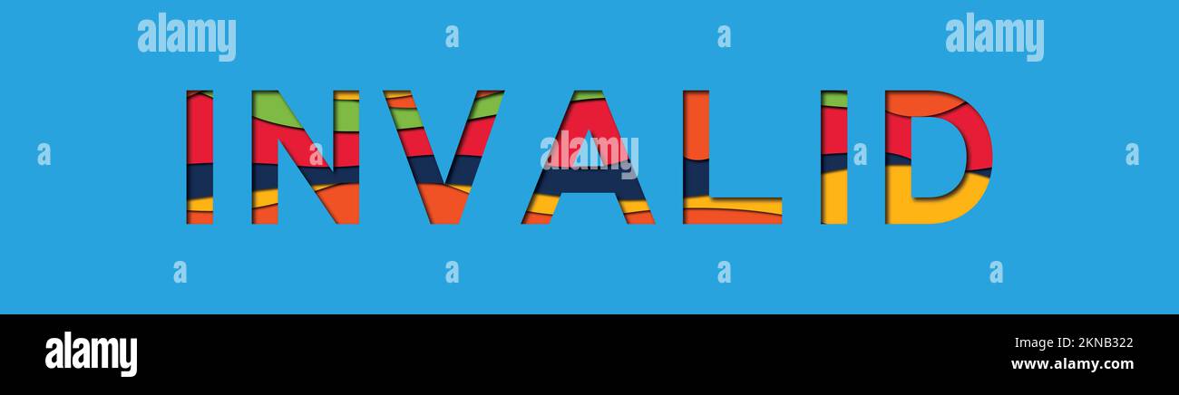 Letter with papercut style in word invalid on blue background Stock ...