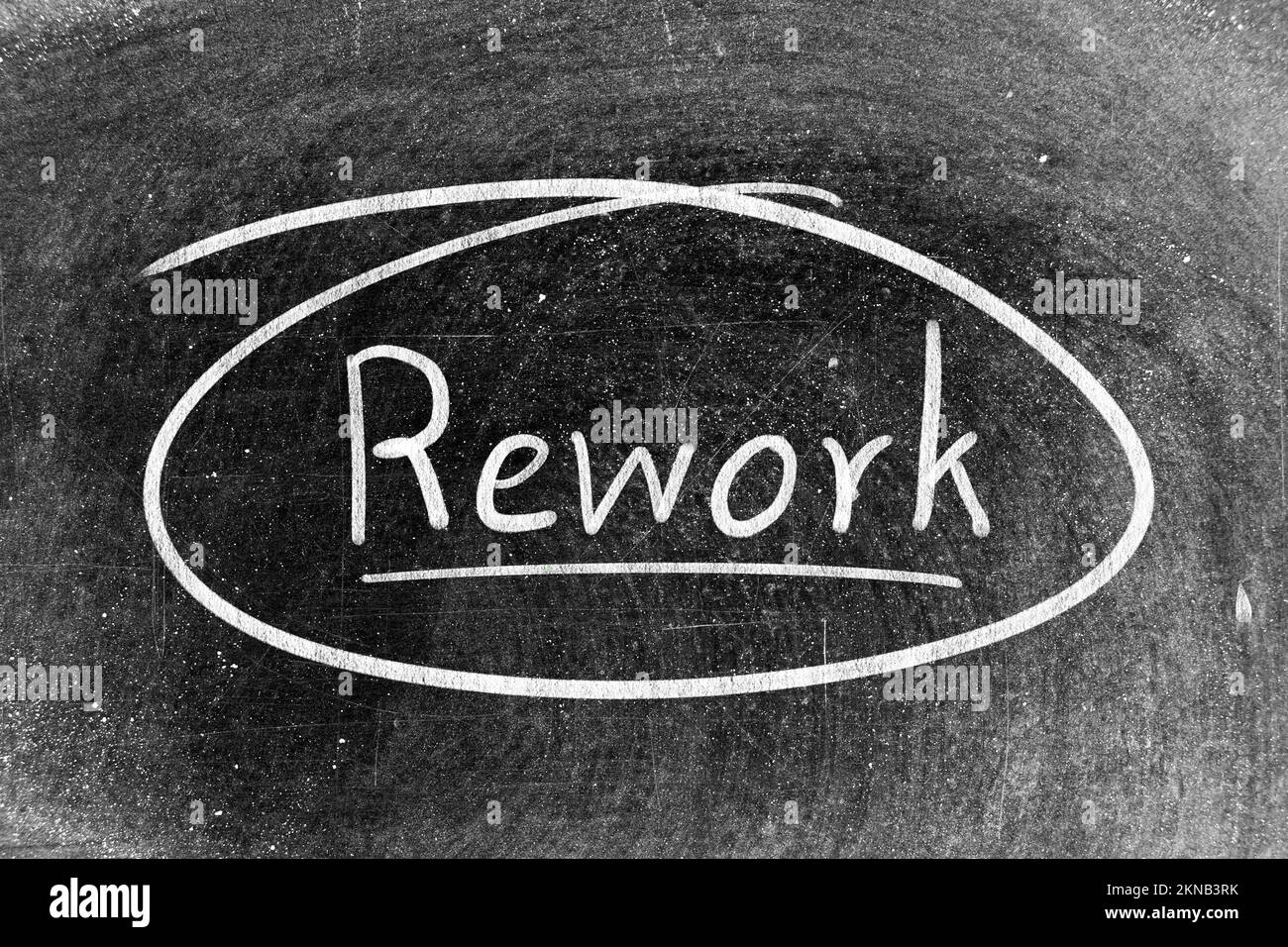 White chalk hand writing in word rework on blackboard background Stock ...