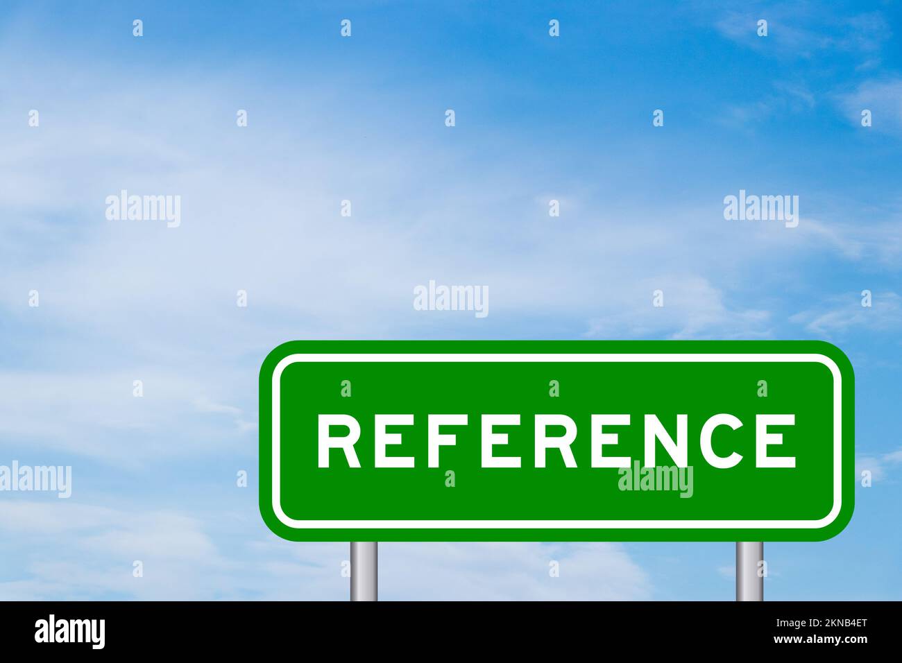 Green color transportation sign with word reference on blue sky with ...