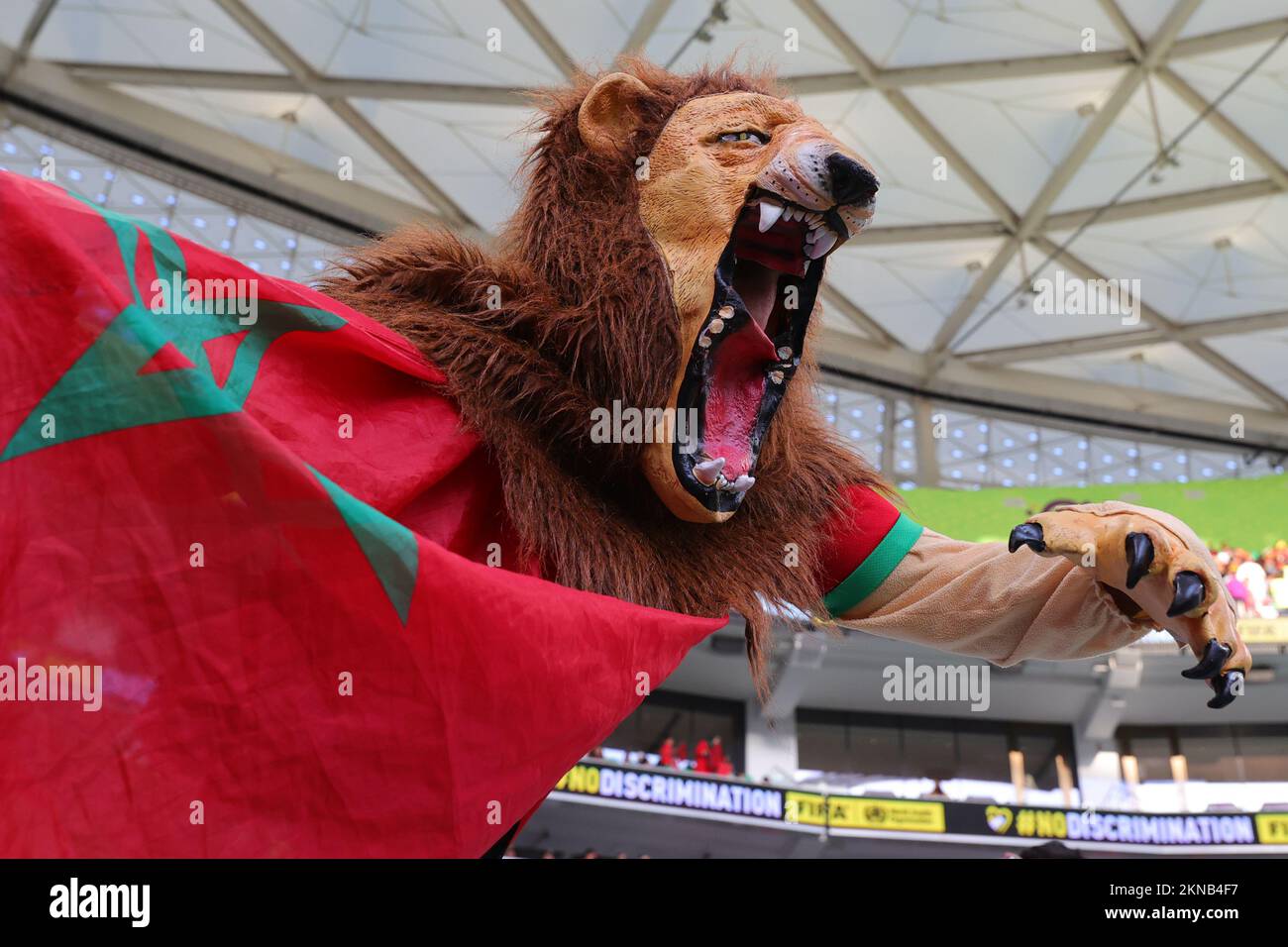 Doha, Qatar. 27th Nov, 2022. Moroccan fan wearing a lion mask during ...