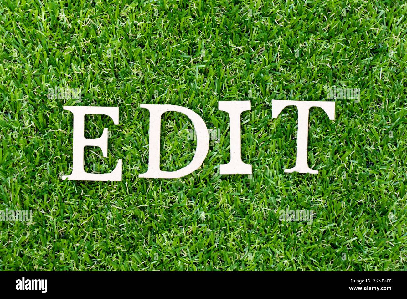 Wood letter in word edit on green grass background Stock Photo - Alamy