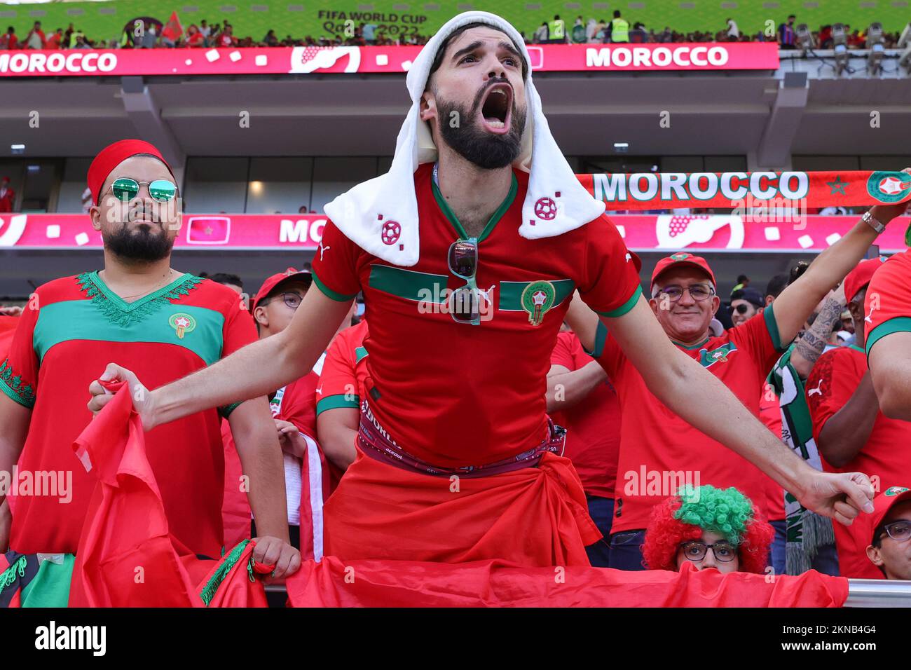 Moroccan fans during the FIFA World Cup, Qatar. , . Photo by Peter ...