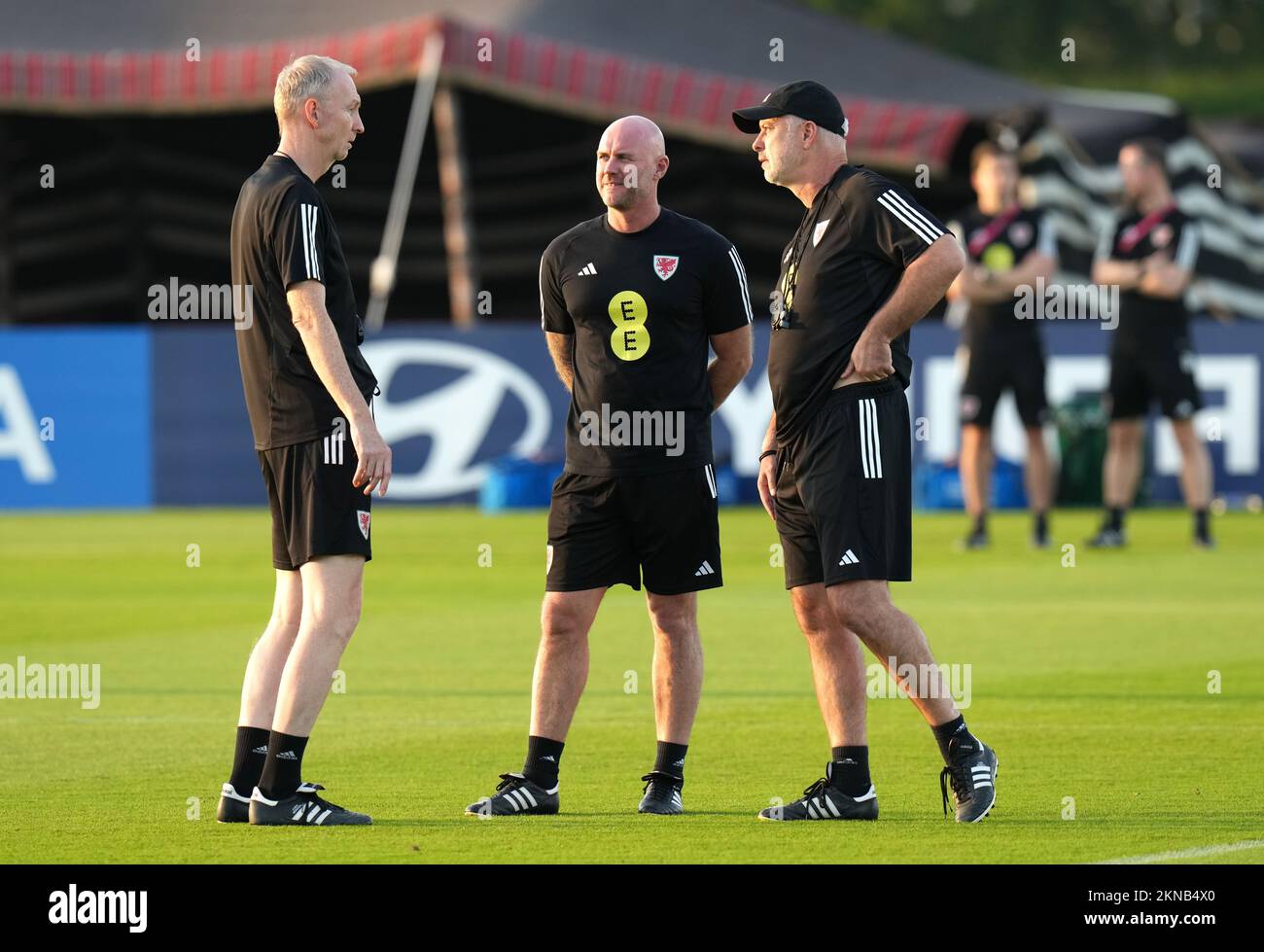 Wales manager Rob Page (centre) with coach Alan Knill (left) and ...