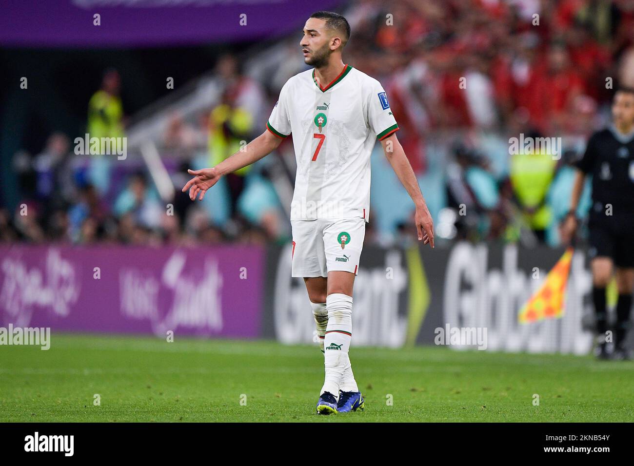 DOHA, QATAR - NOVEMBER 27: Hakim Ziyech of Morocco reacts during the ...