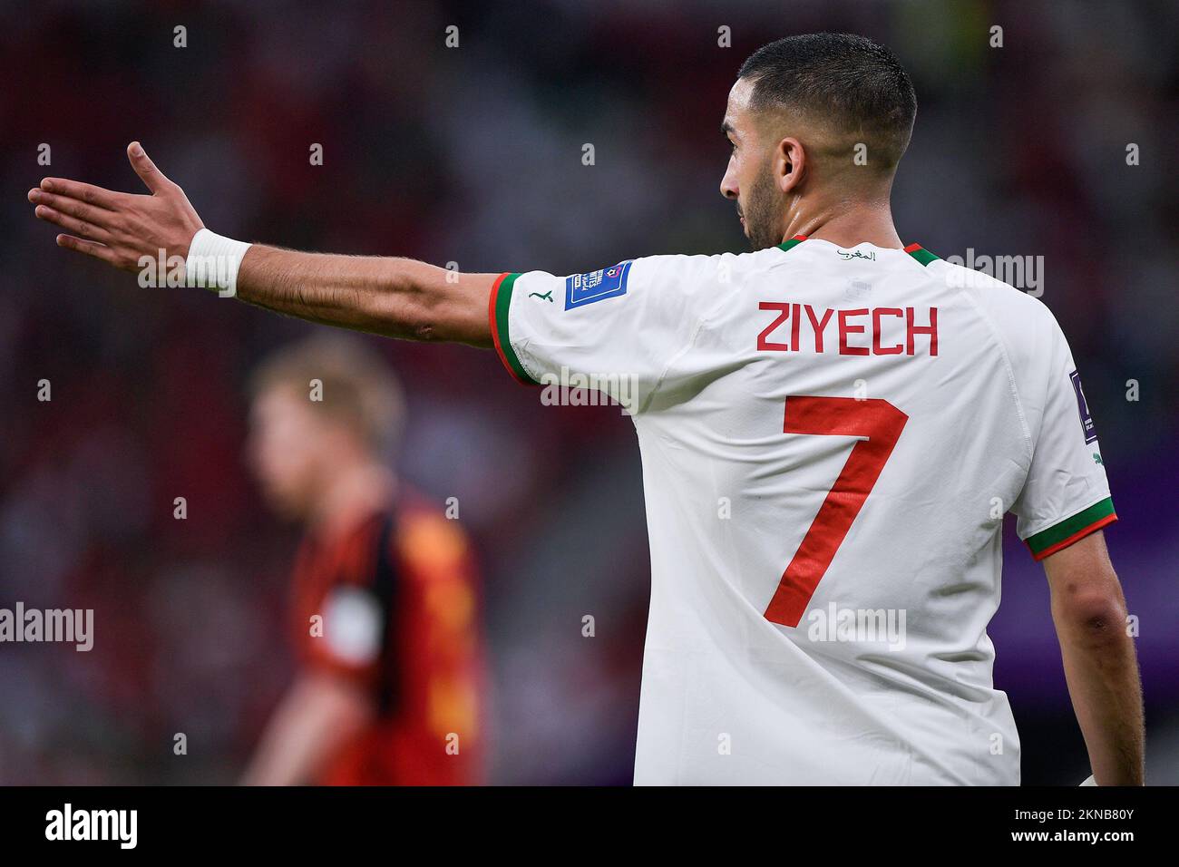 DOHA, QATAR - NOVEMBER 27: Hakim Ziyech of Morocco coaches his ...