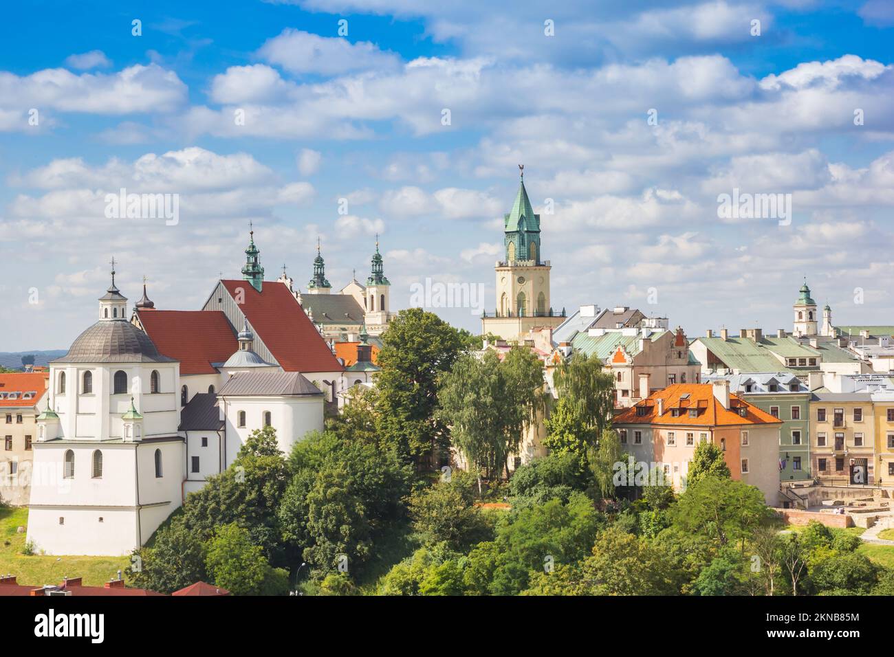 Church towers in the skyline of historic city Lublin, Poland Stock ...