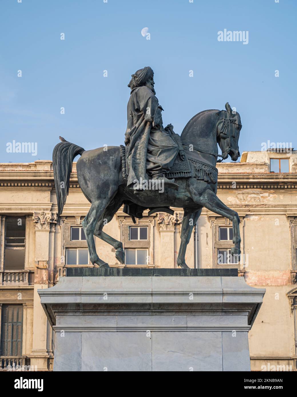A low-angle shot of the great statue of Muhammad Ali Pasha riding a ...