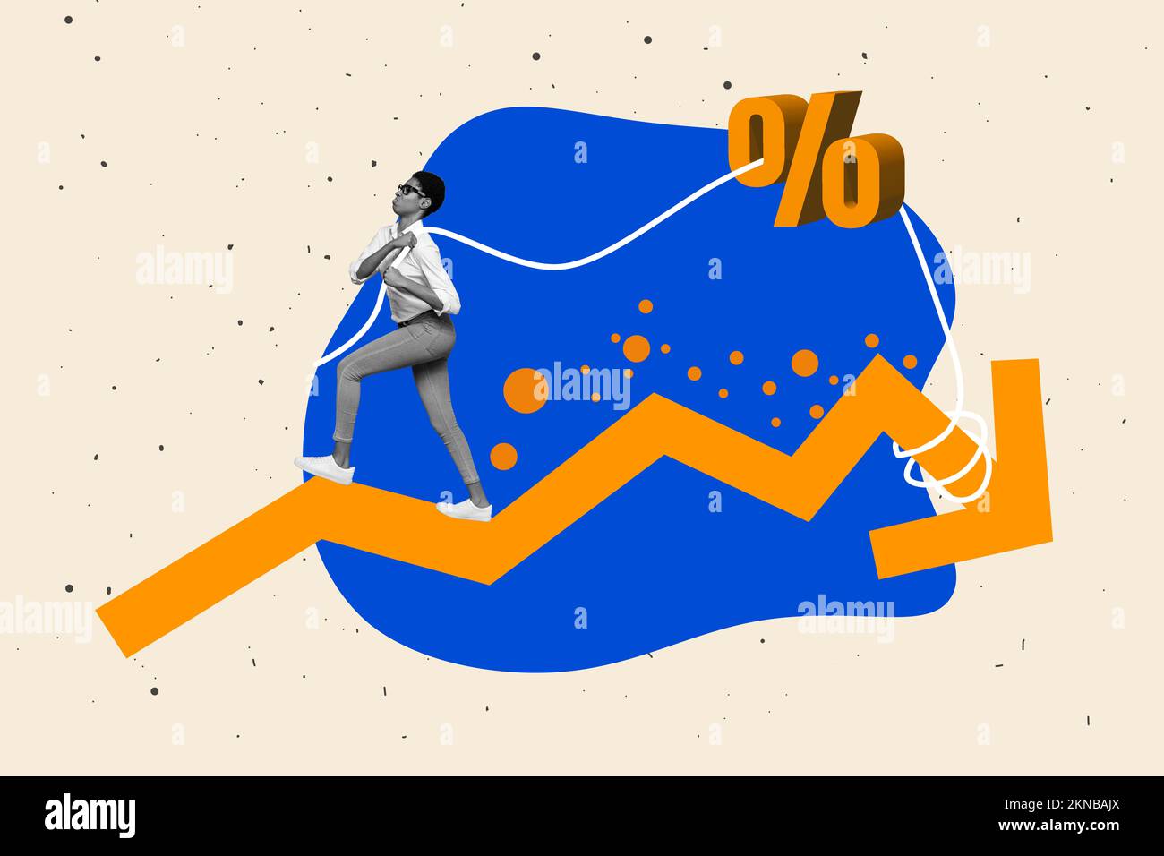 Composite collage of black white effect person pull rope big arrow down ...