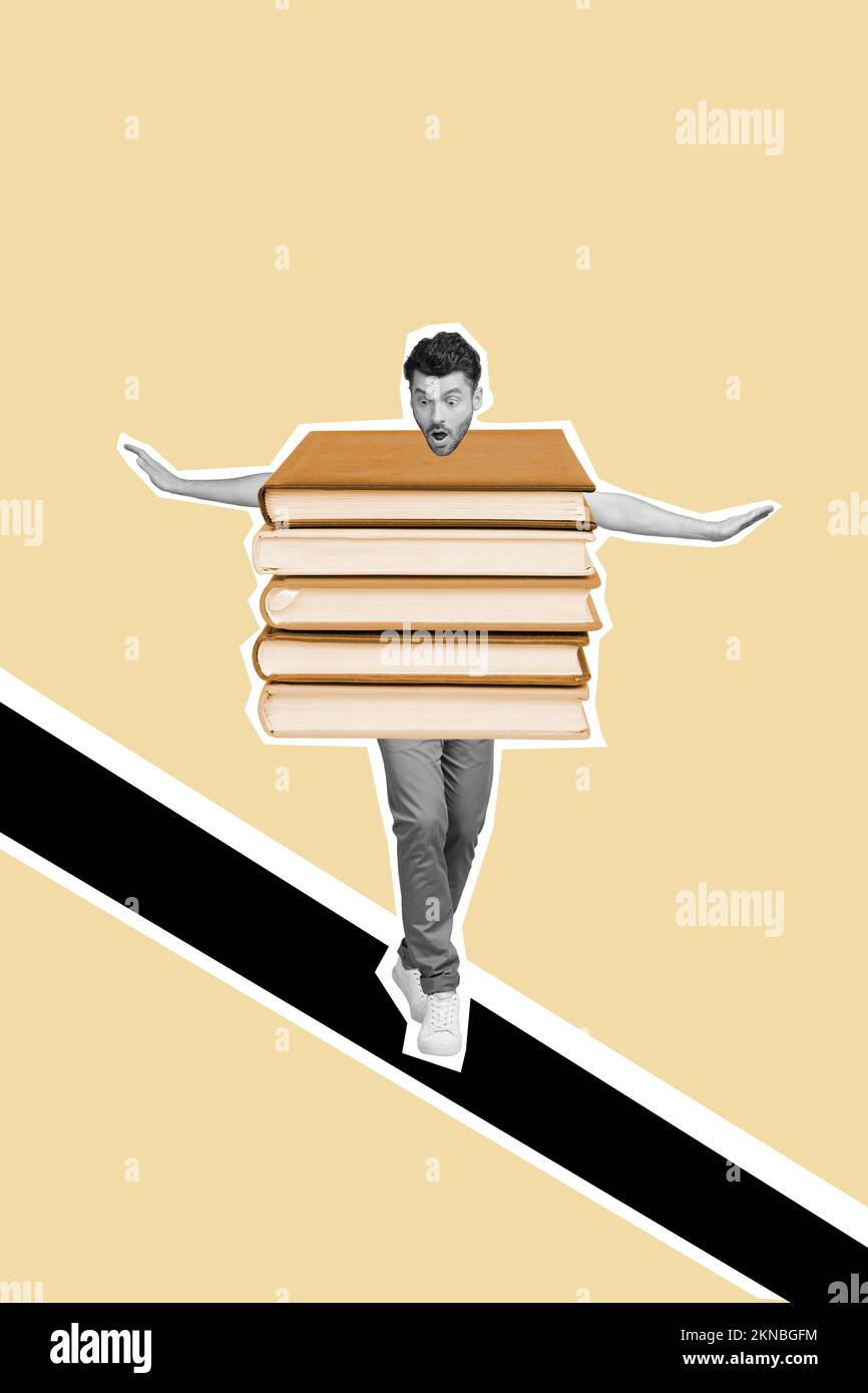 Vertical collage image of impressed mini black white gamma guy pile ...