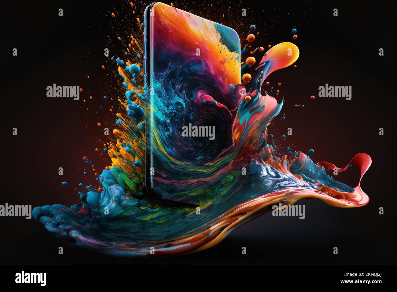A mobile phone with a color splash Stock Photo - Alamy
