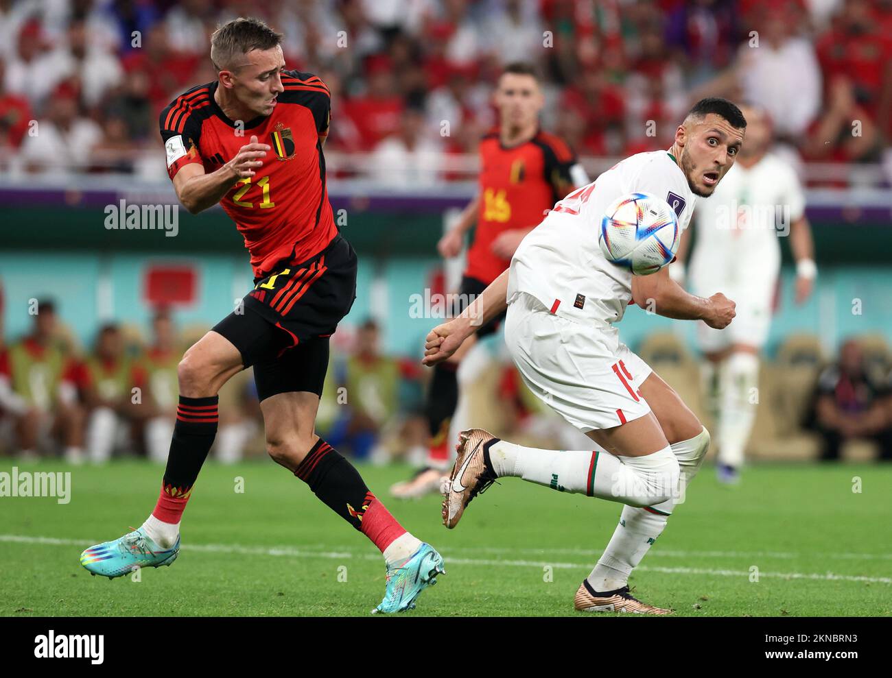 Belgium's Timothy Castagne and Moroccan Selim Amallah pictured in ...