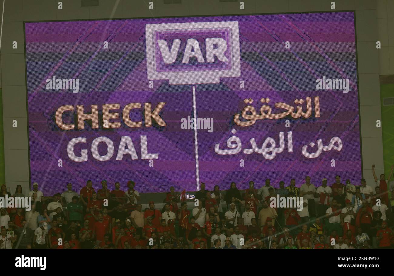 Illustration shows the giant screen with goal check during a soccer ...