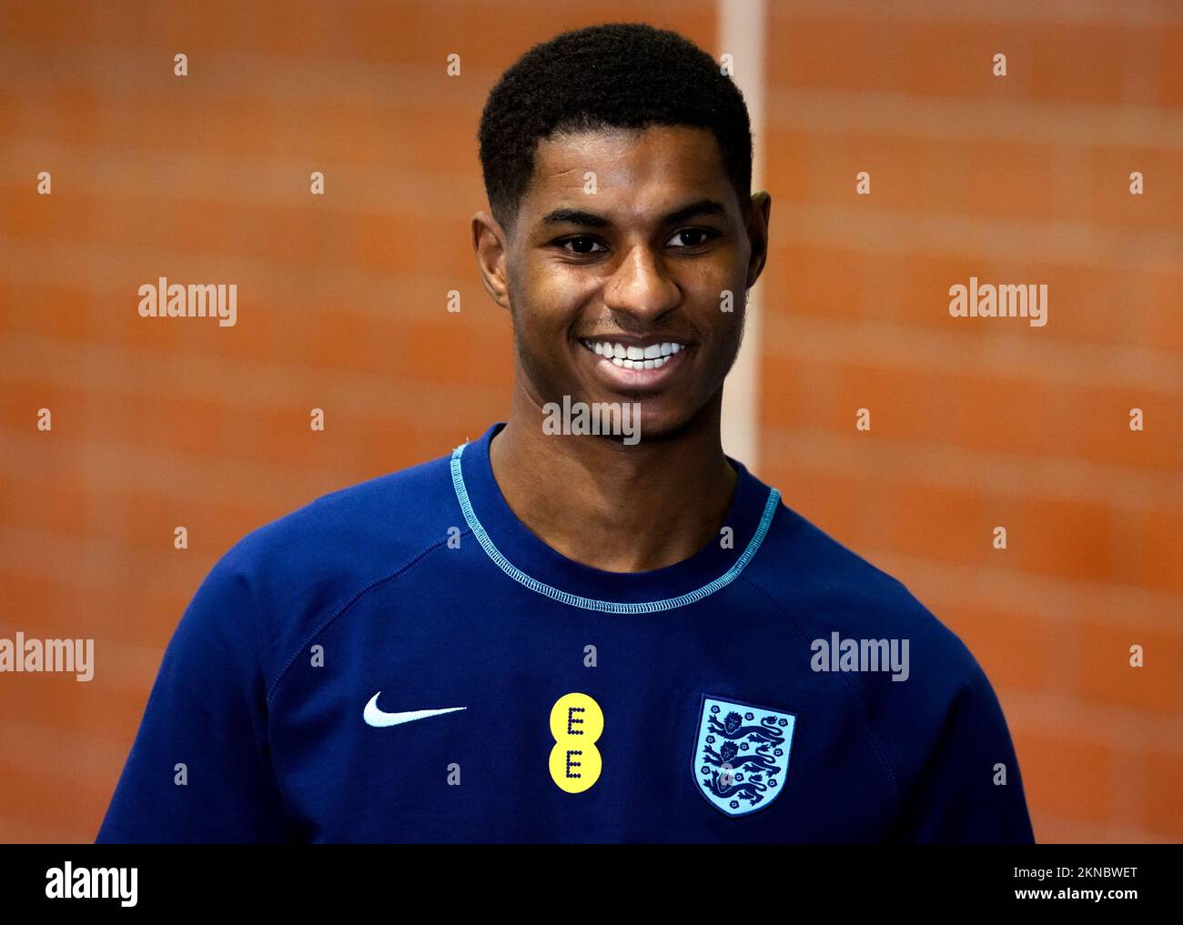 England's Marcus Rashford ahead of a press conference at the Main Media ...