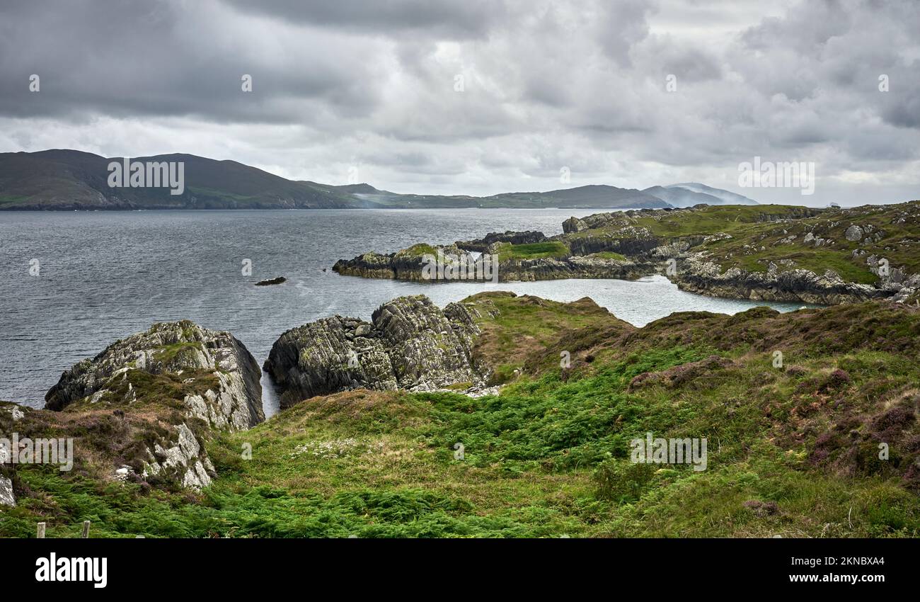 Wild cliffs at Malin Head, the northern most point of Ireland, County ...