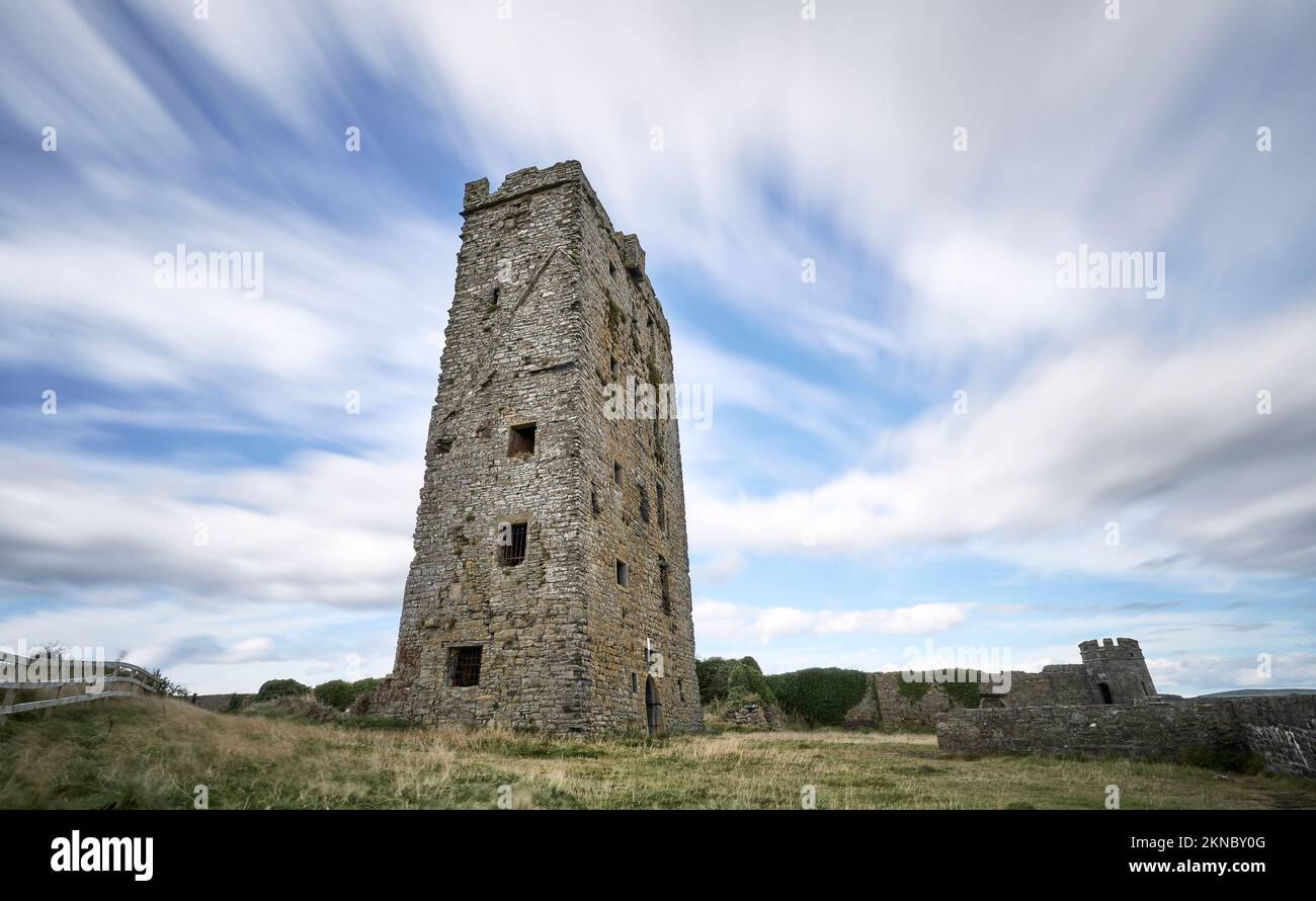 Ruin of a tower house castle on a stormy day in the Republic of Ireland ...
