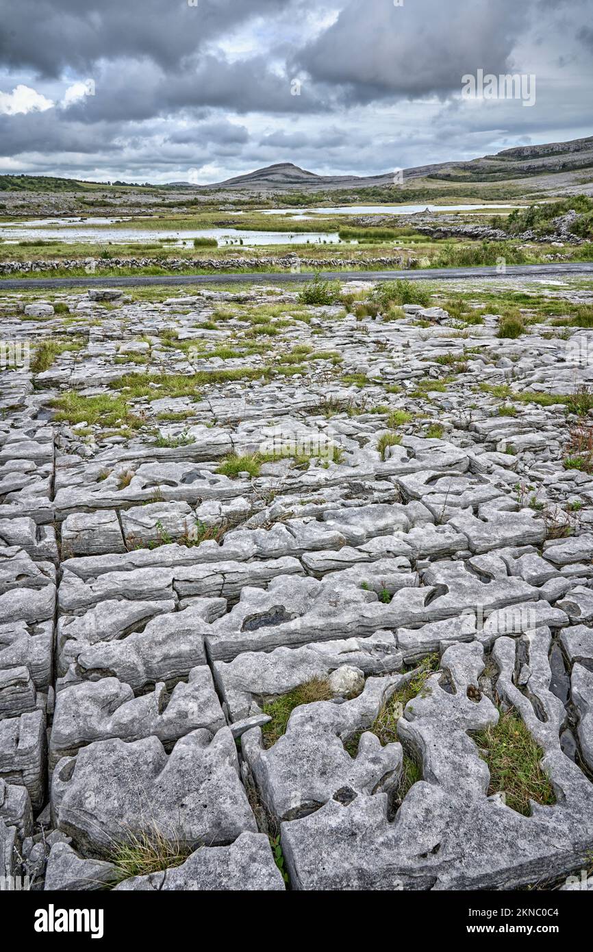 rough and rocky karst landscape of Burren in County Clare in the ...