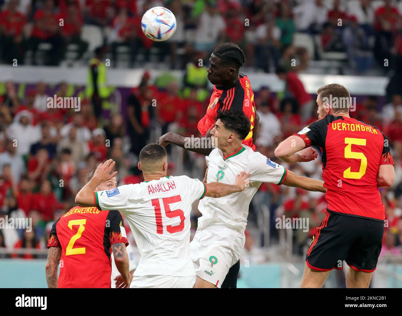 Moroccan Selim Amallah, Belgium's Amadou Onana and Belgium's Jan ...