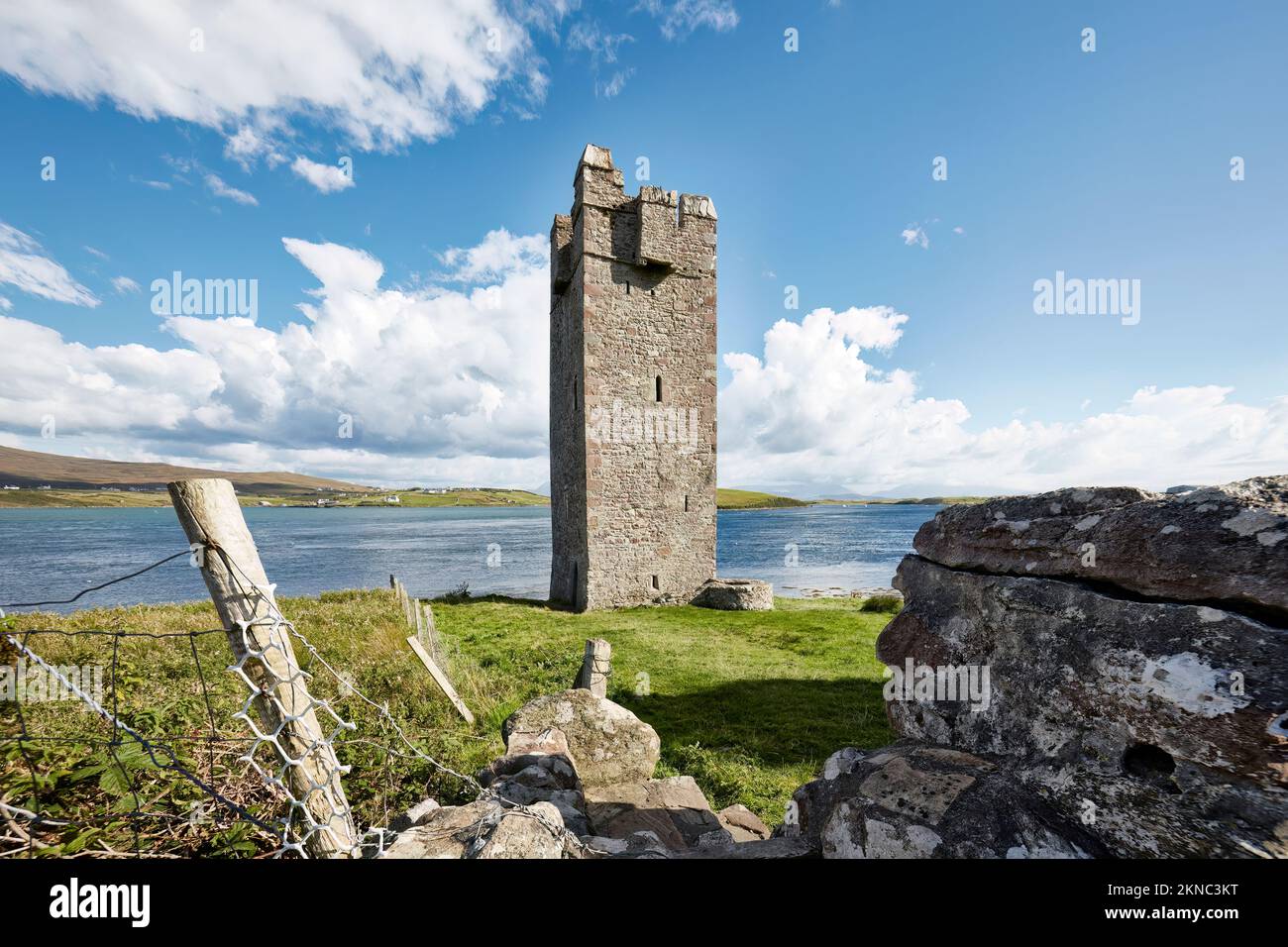 ruin of Carrickkildavnet tower house castle on Achille Island in County ...