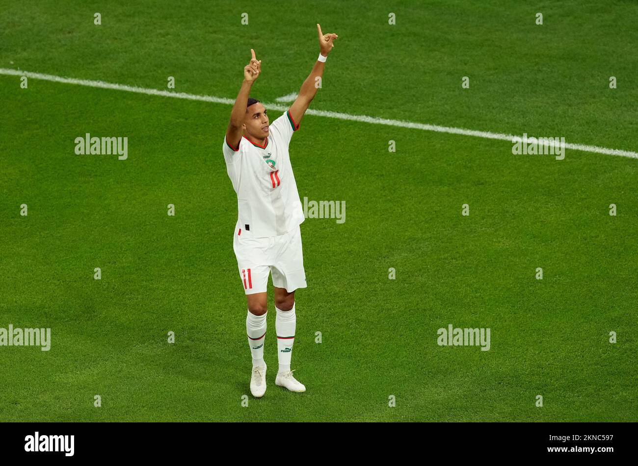 Morocco's Abdelhamid Sabiri celebrates scoring the opening goal during ...