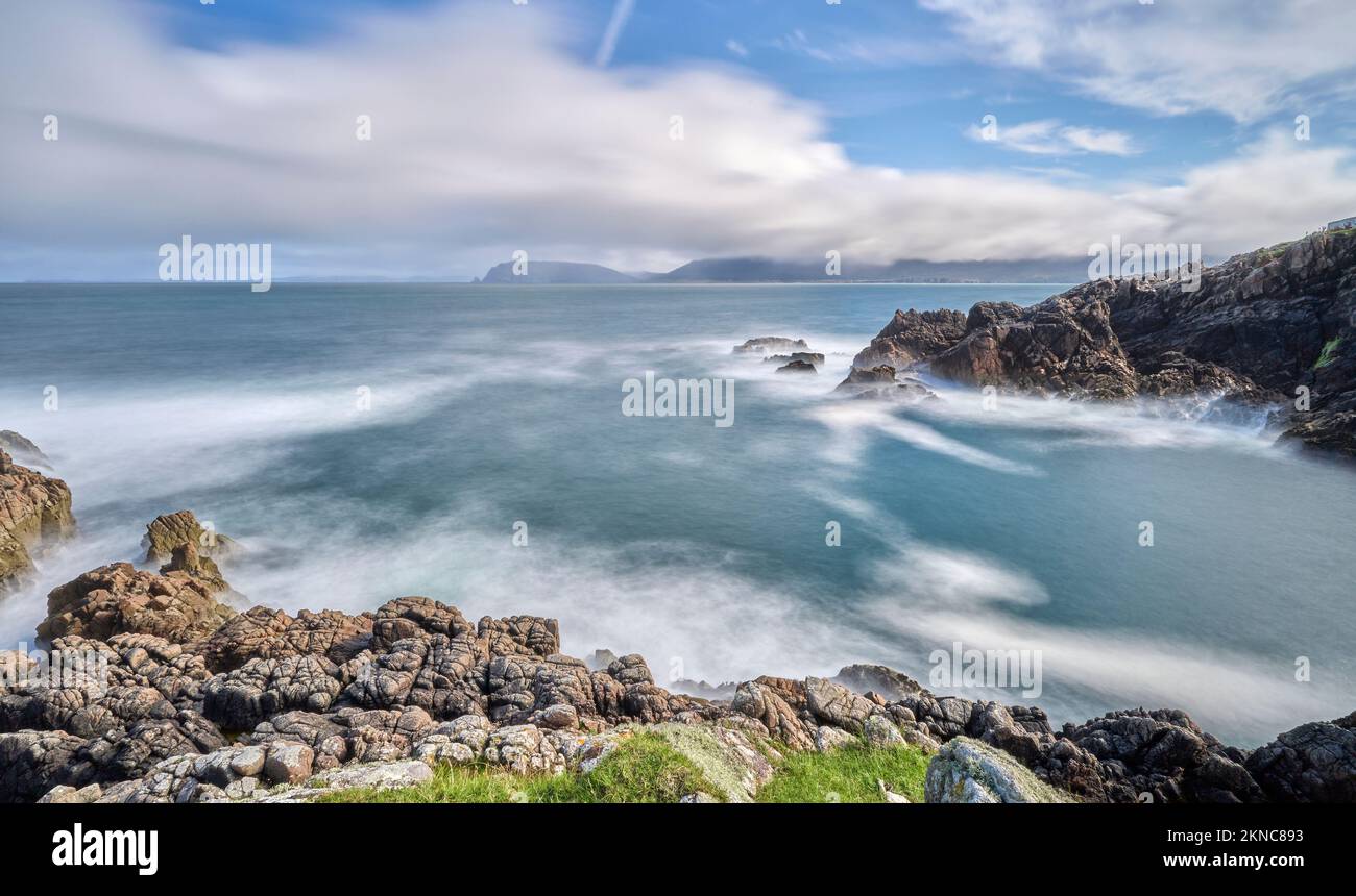 Wild cliffs at Malin Head, the northern most point of Ireland, County ...