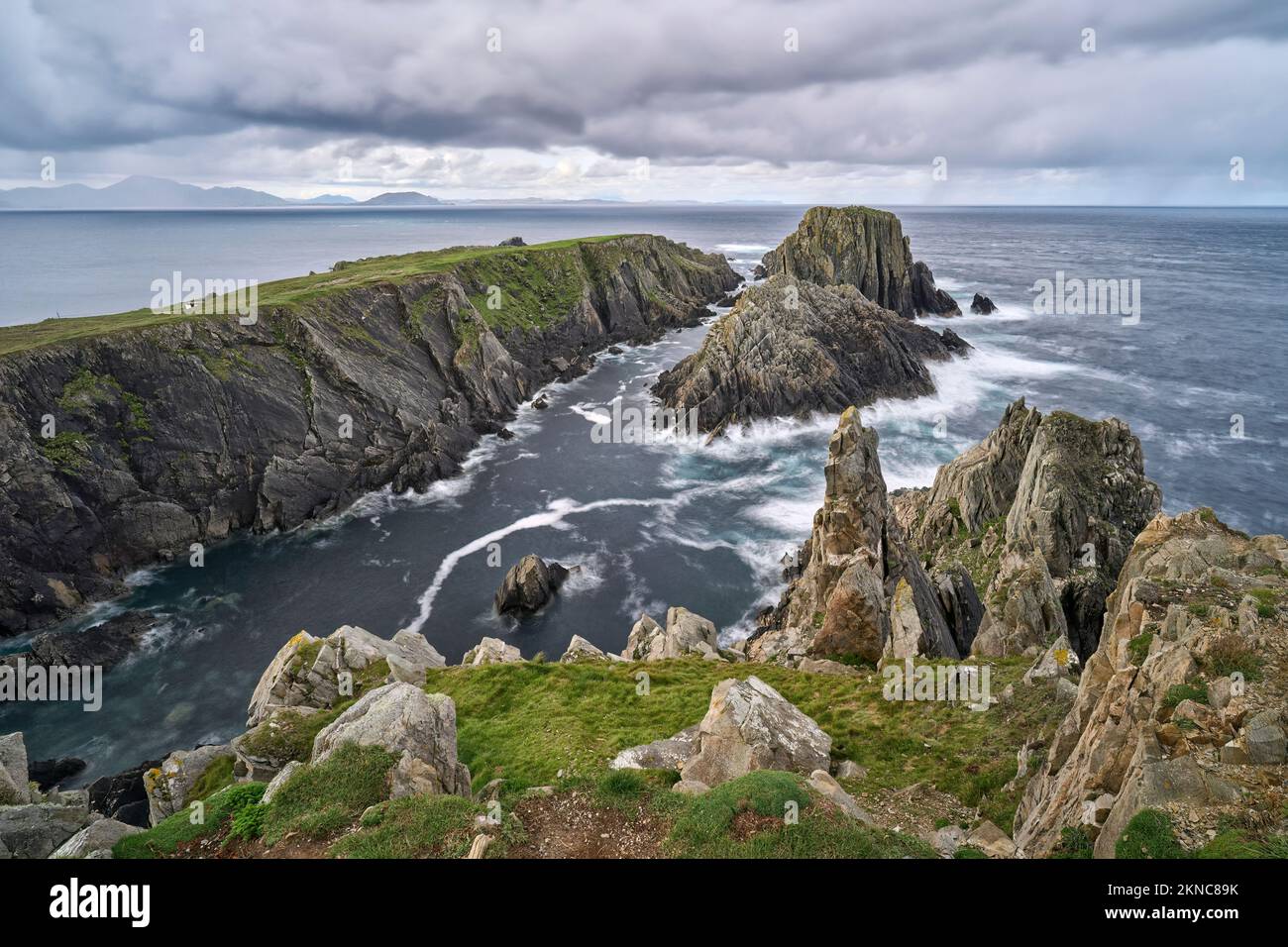 Wild cliffs at Malin Head, the northern most point of Ireland, County ...