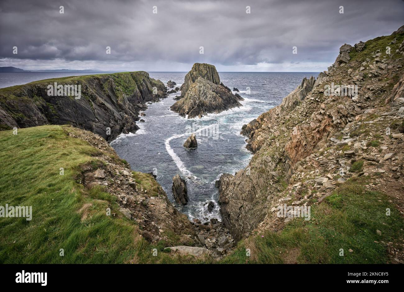 Wild cliffs at Malin Head, the northern most point of Ireland, County ...