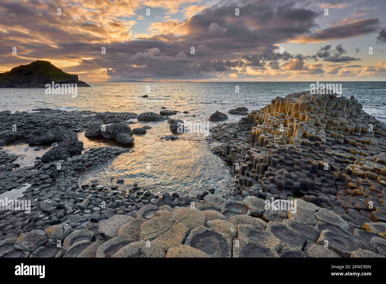 atlantic coastline with Volcanic hexagonal basalt columns of Giant`s ...