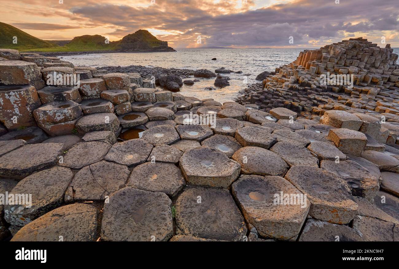 atlantic coastline with Volcanic hexagonal basalt columns of Giant`s ...