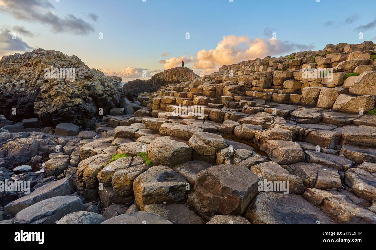 atlantic coastline with Volcanic hexagonal basalt columns of Giant`s ...
