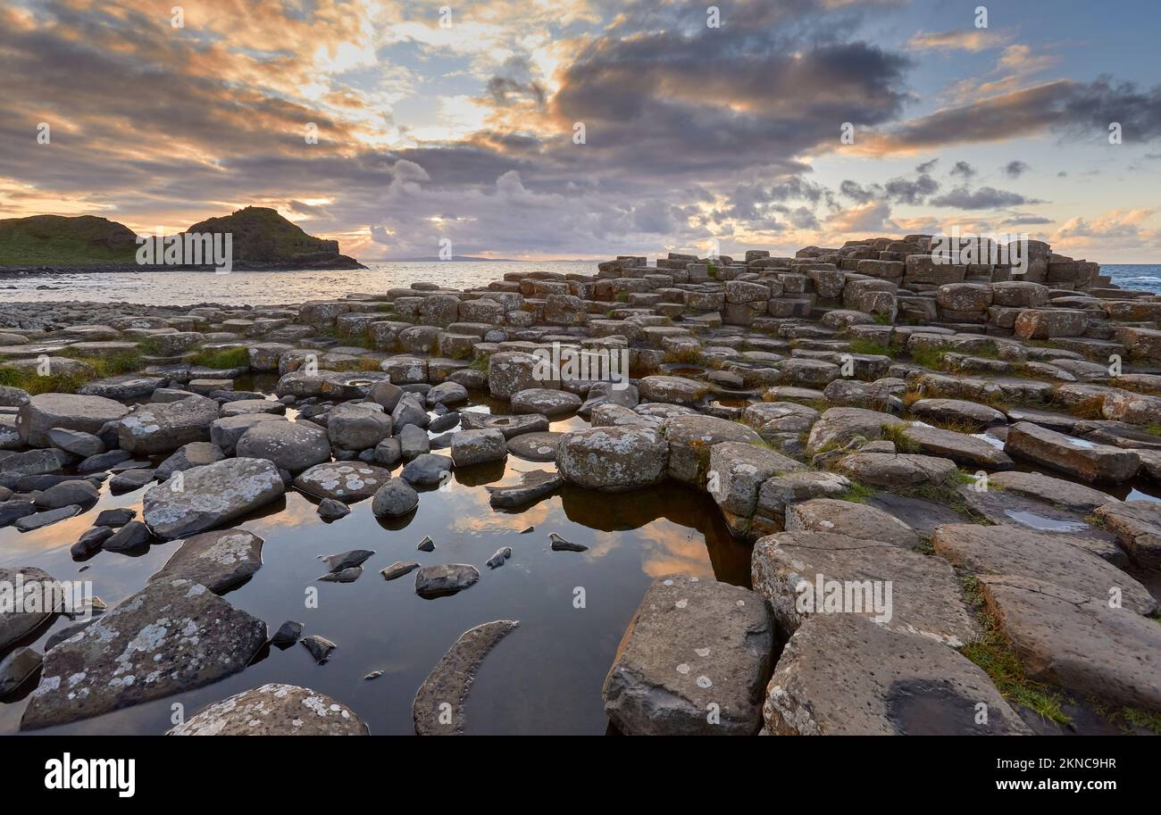 atlantic coastline with Volcanic hexagonal basalt columns of Giant`s ...