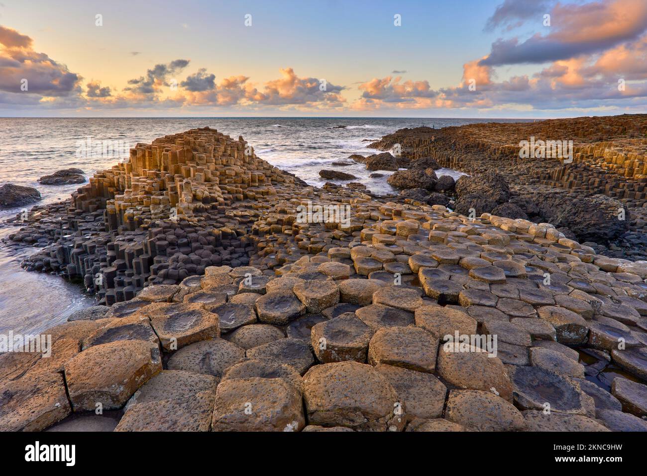 atlantic coastline with Volcanic hexagonal basalt columns of Giant`s ...