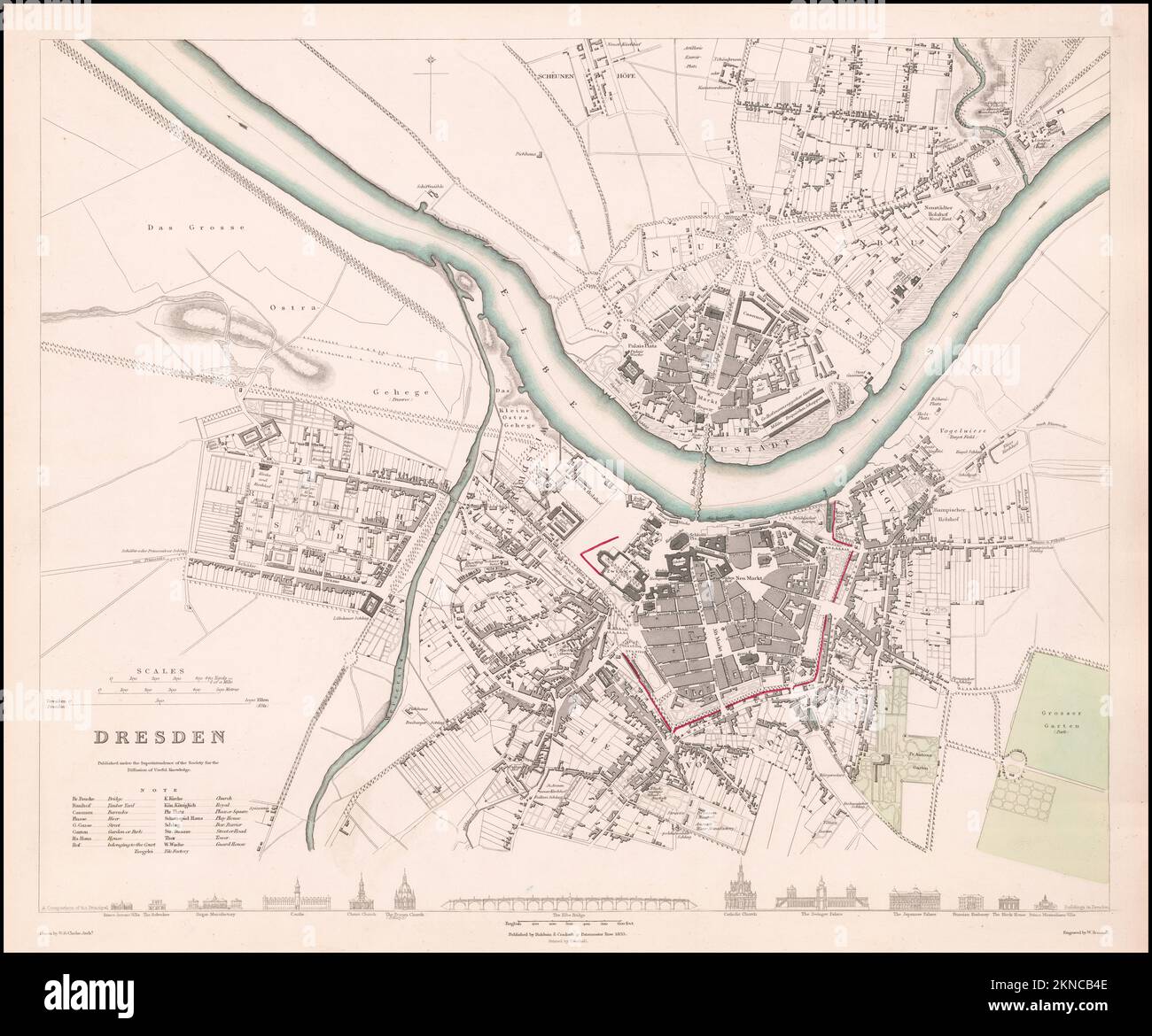 Vintage city plan of Dresden and area around it from 19th century. Maps ...