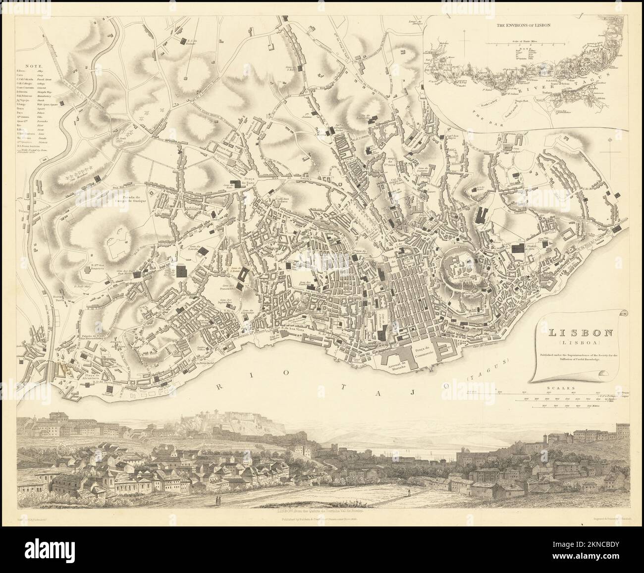 Vintage city plan of Lisbon and area around it from 19th century. Maps ...