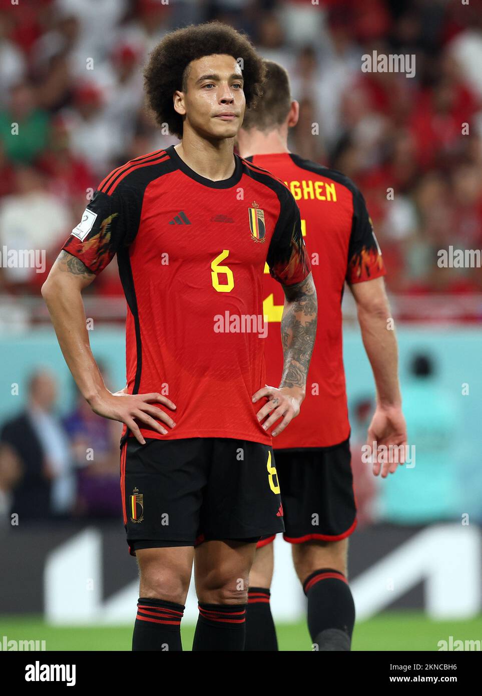 Belgium's Axel Witsel reacts as they took a goal during a soccer game ...