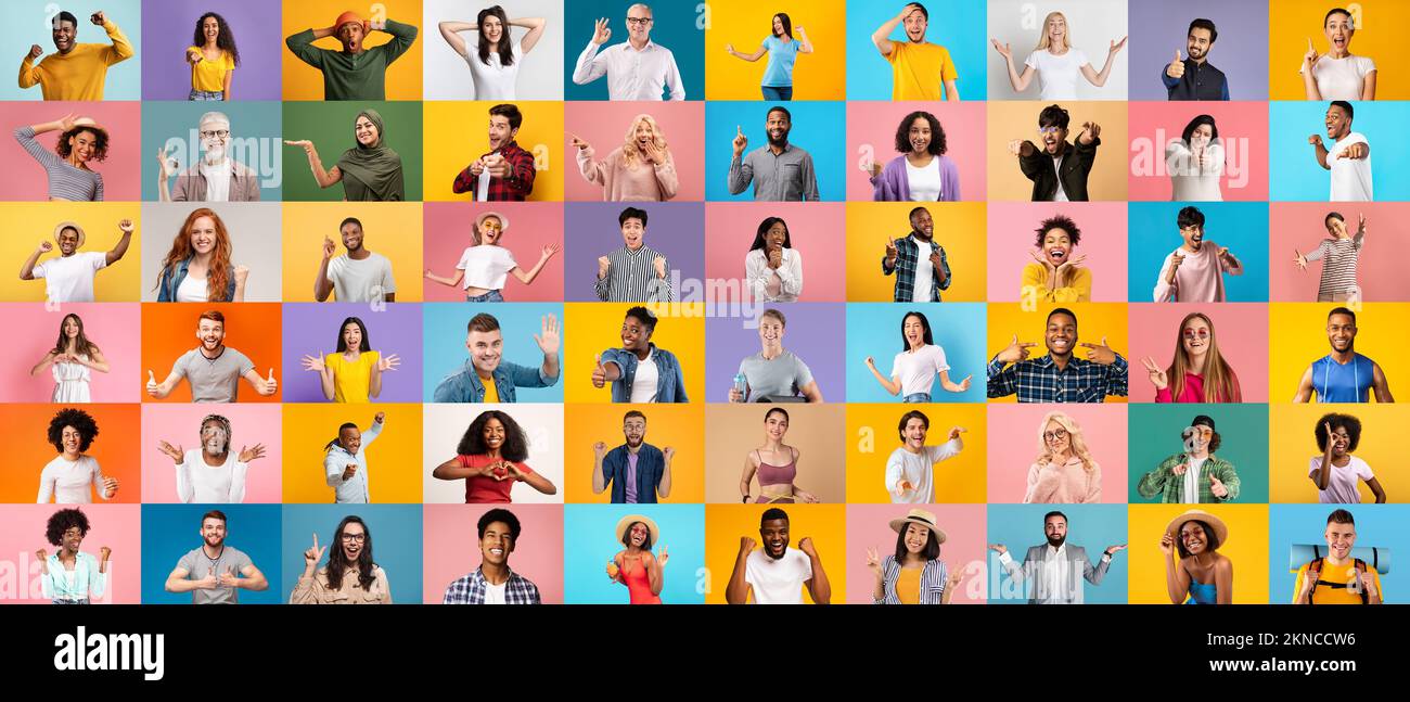 Human Emotions Concept. Portraits Of Diverse Happy People Posing Over ...