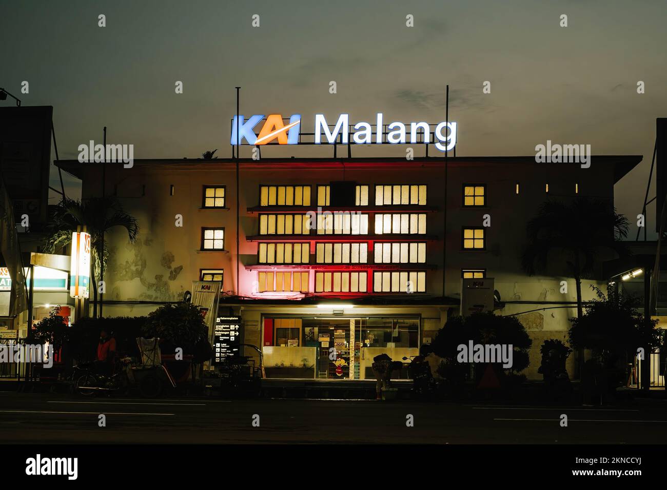 Front view of Malang city main train station with Indonesian train ...