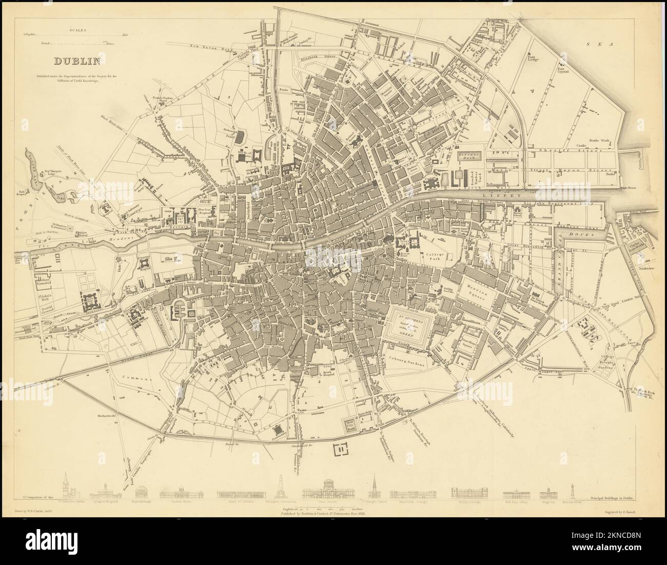 Vintage city plan of Dublin and area around it from 19th century. Maps ...
