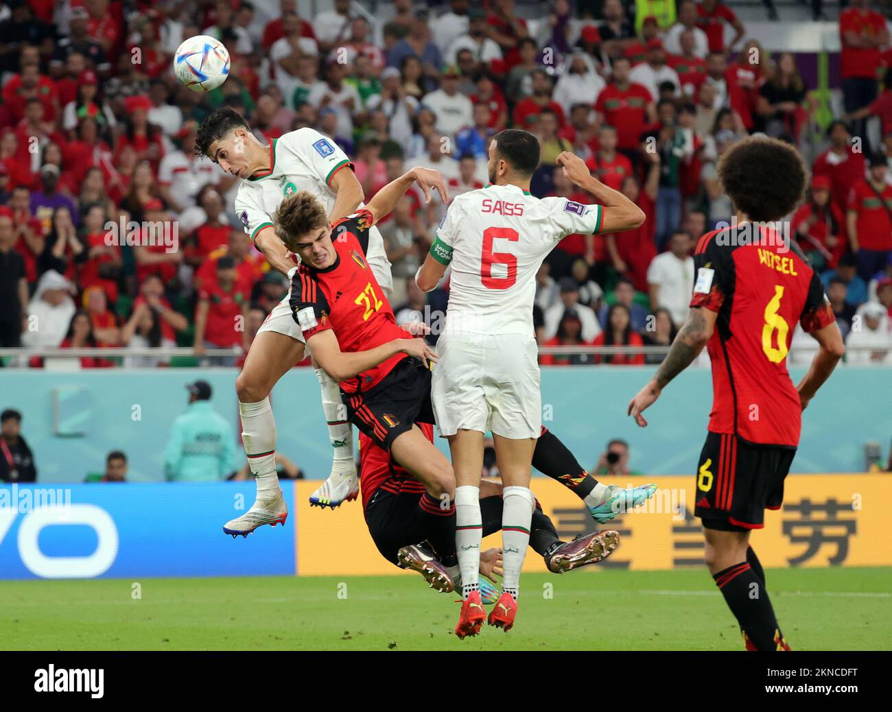 Belgium's Charles De Ketelaere and Moroccan Romain Saiss pictured in ...