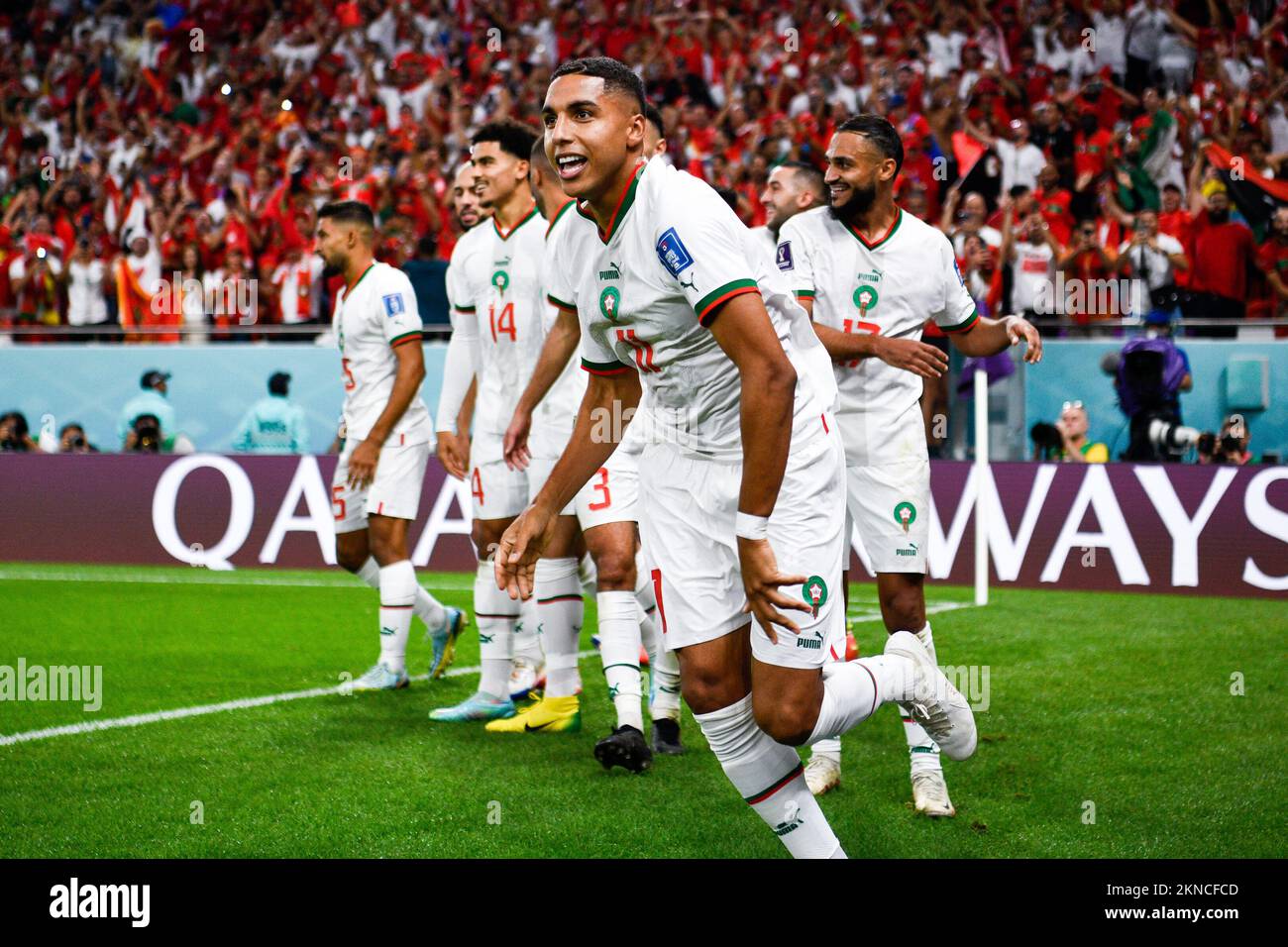 DOHA, QATAR - NOVEMBER 27: Abdelhamid Sabiri of Morocco celebrates with ...