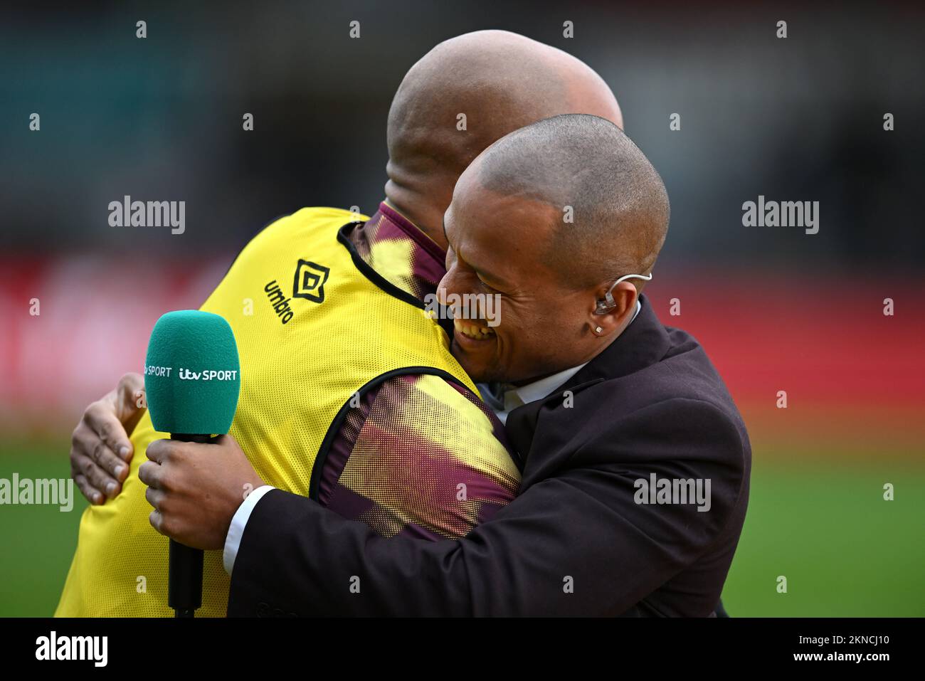 Former Derby County striker Robert Earnshaw (right) greets Derby County ...
