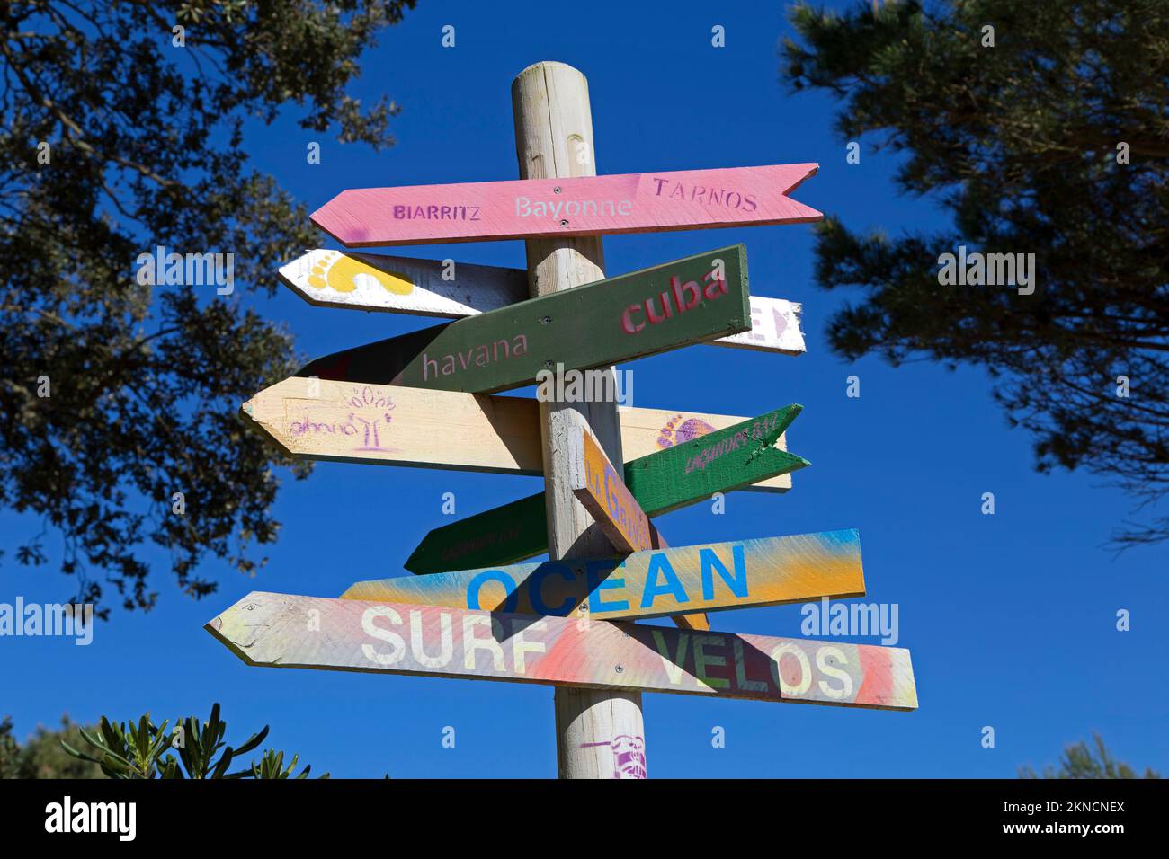 Signpost, "La Forêt des Landes" holiday village. Tarnos, Les Landes ...