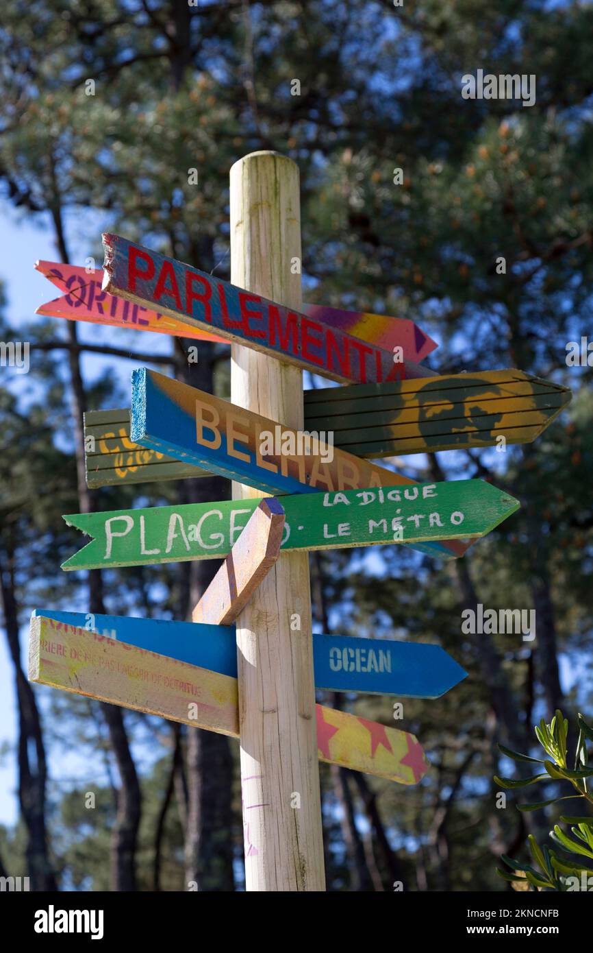 Signpost, "La Forêt des Landes" holiday village. Tarnos, Les Landes ...