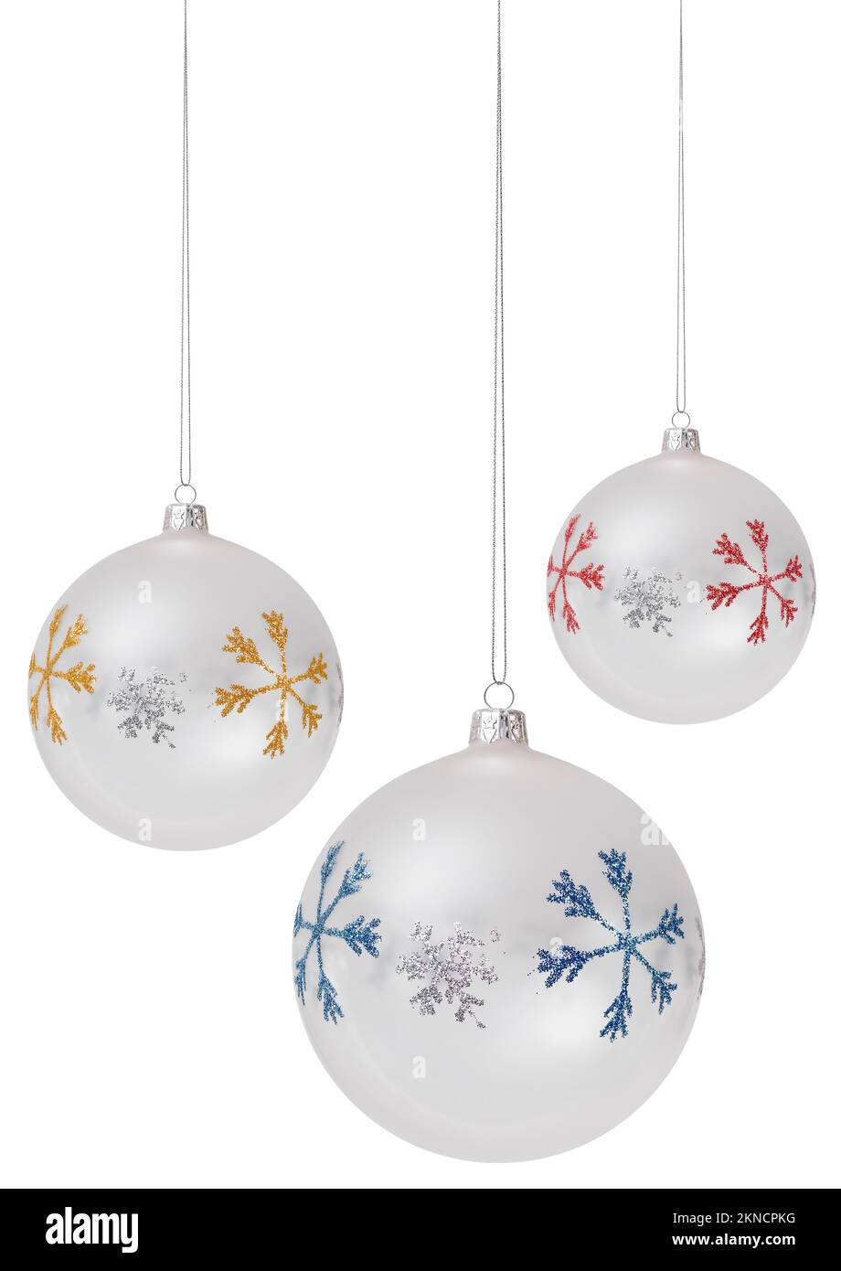 Merry Christmas hanging balls decorated with glitter snowflake pattern ...