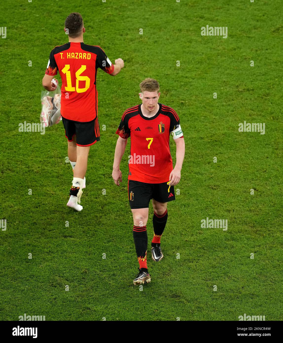 Belgium's Kevin De Bruyne and Thorgan Hazard walk off dejected ...