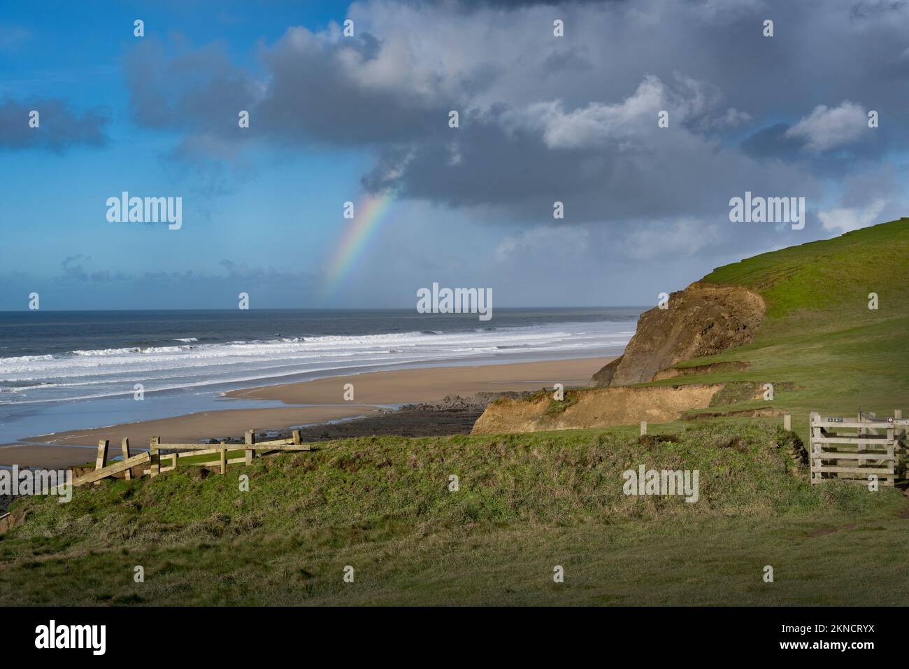 Rain and sun at Sandymouth Beach in Cornwall South West England Stock ...