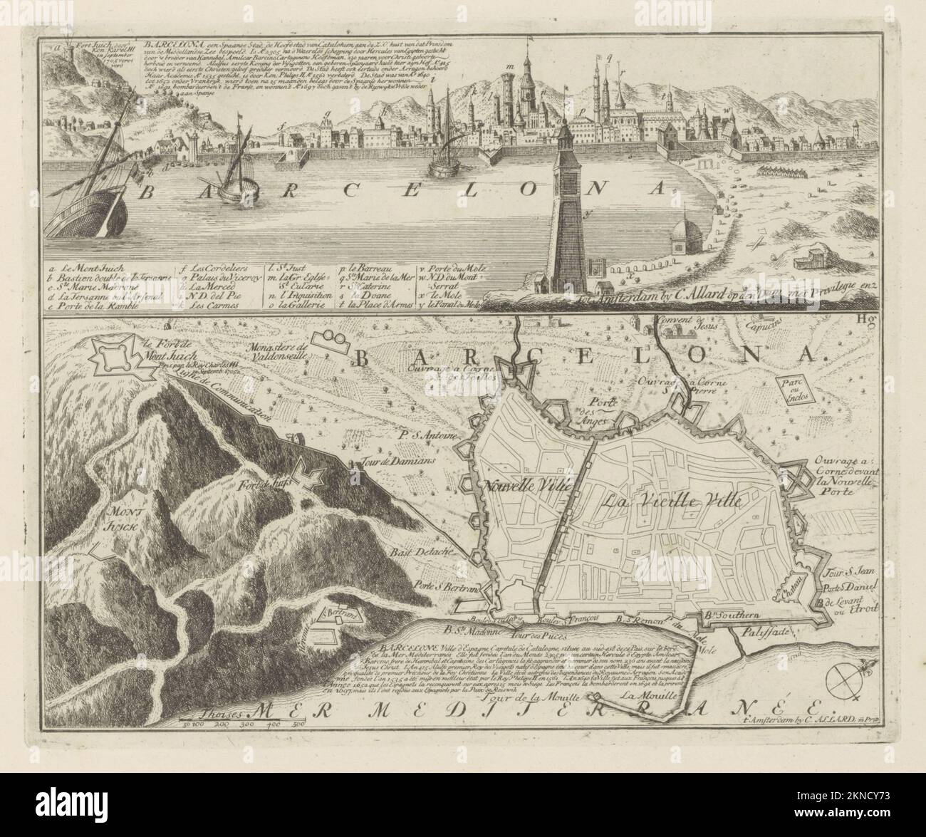 Vintage city plan of Barcelona and area around it from 16th-18th ...