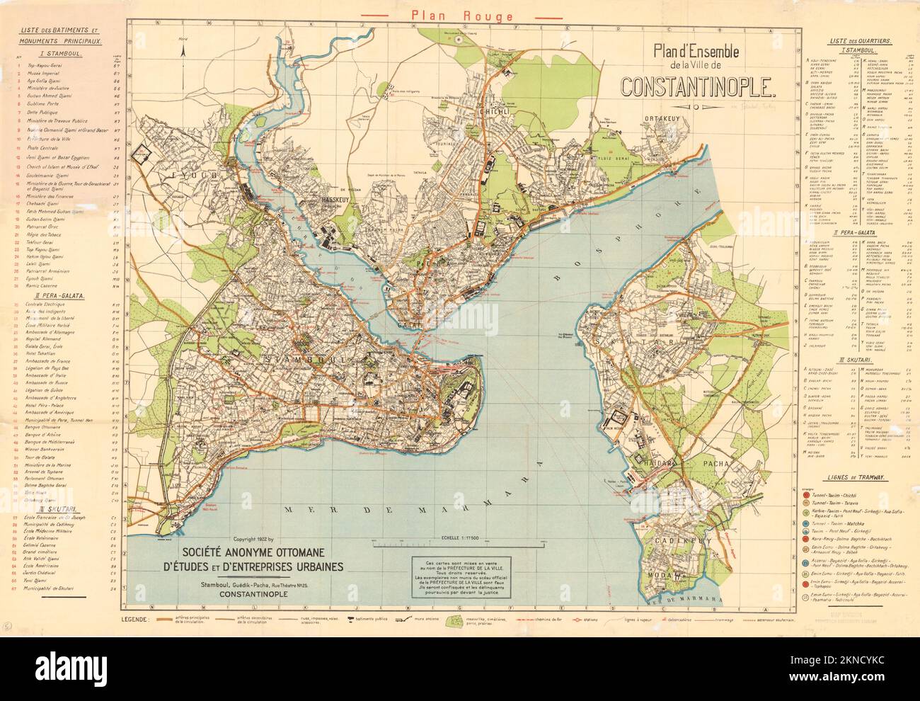 Vintage city plan of Istanbul/Constantinople and area around it from ...