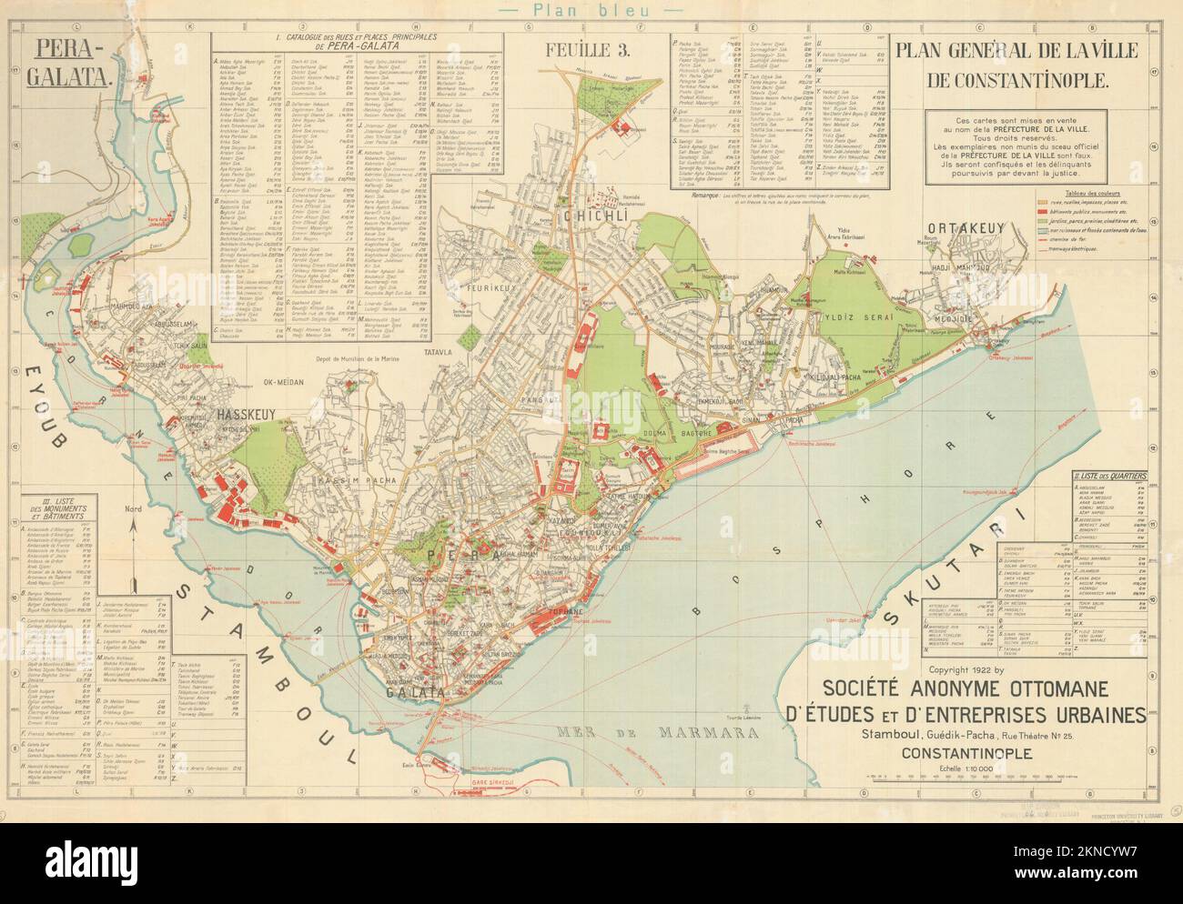 Vintage city plan of Istanbul/Constantinople and area around it from ...