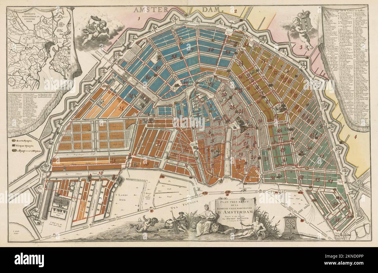 Vintage city plan of Amsterdam and area around it from 16th-18th ...