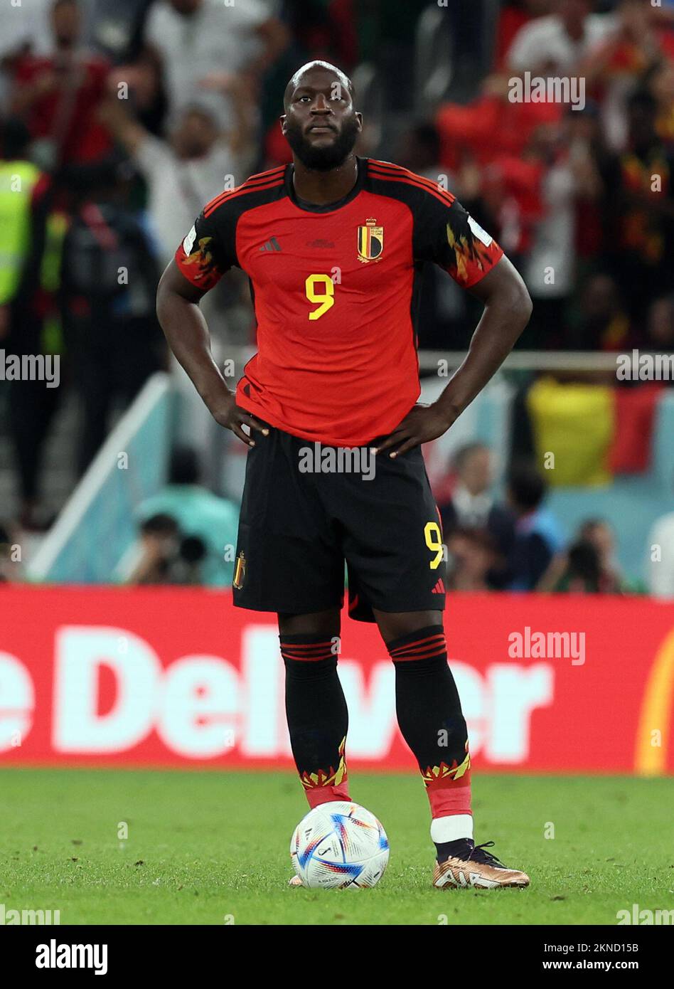 Belgium's Romelu Lukaku reacts as they lost a soccer game between ...